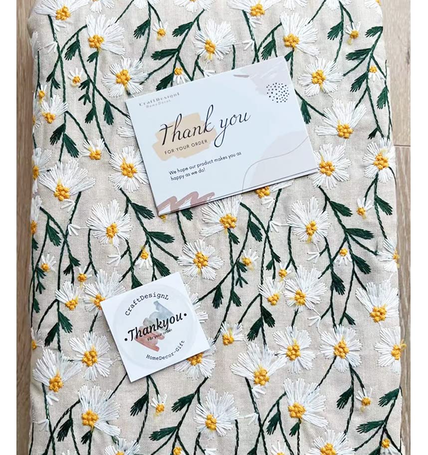 CraftDesignL Linen Daisy Embroiderd Cotton Fabric,Floral Embroidered Fabric,Daisy Fabric,Embroidered Fabric,Dress Fabric,Designer Fabric,Fabric by Yard (Beige)
