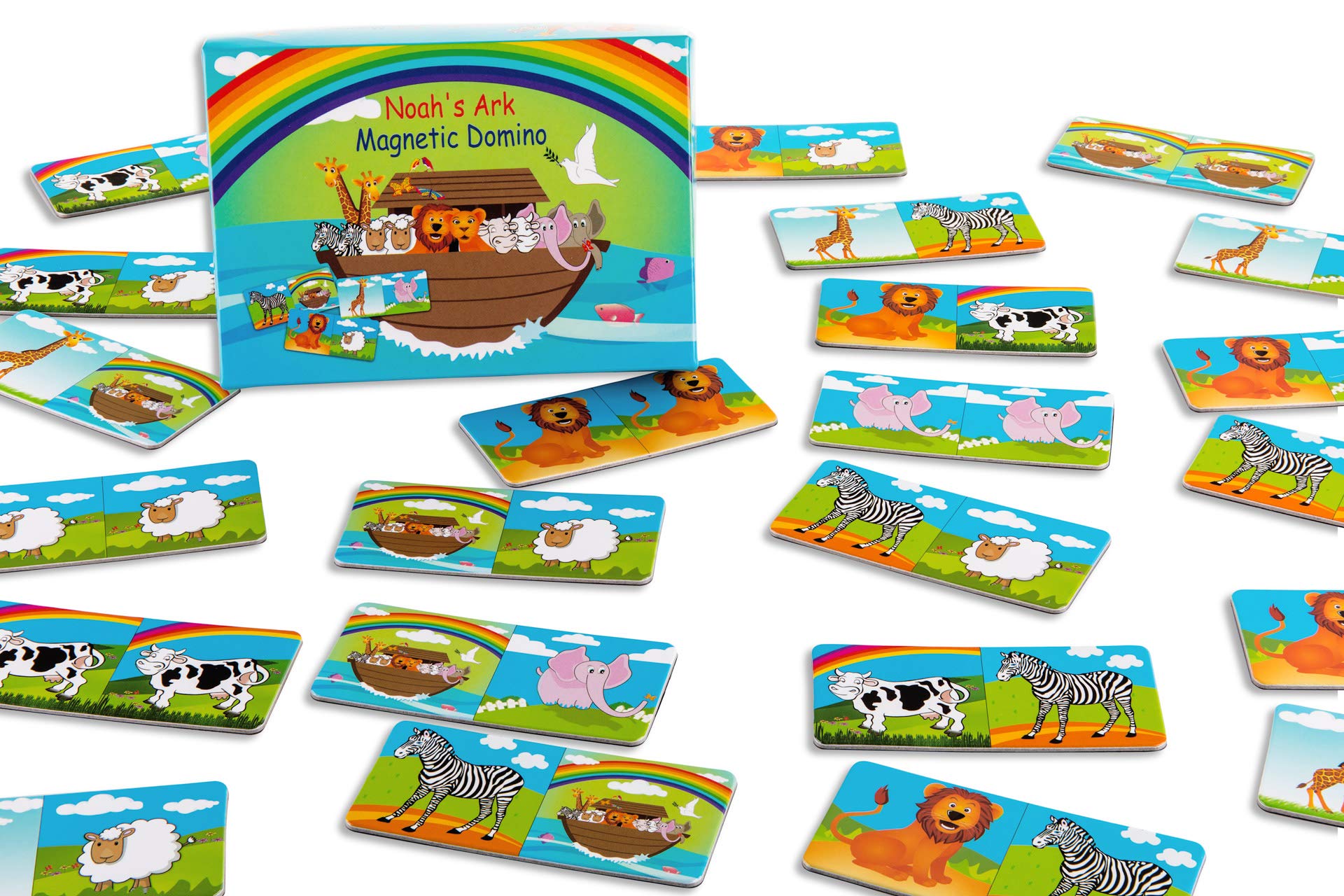 Noah's Ark Animals Domino Game - Fun Family Magnetic Playset. an Educational Biblical Story Learning Game for Kids Ages 3 and Up.