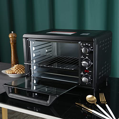 Healsmart Toaster Oven with 20Litres Capacity,Compact Size Countertop Toaster, Easy to Control with Timer-Bake-Broil-Toast Setting, 1200W, Stainless Steel,16x11in,Black,Extra Large