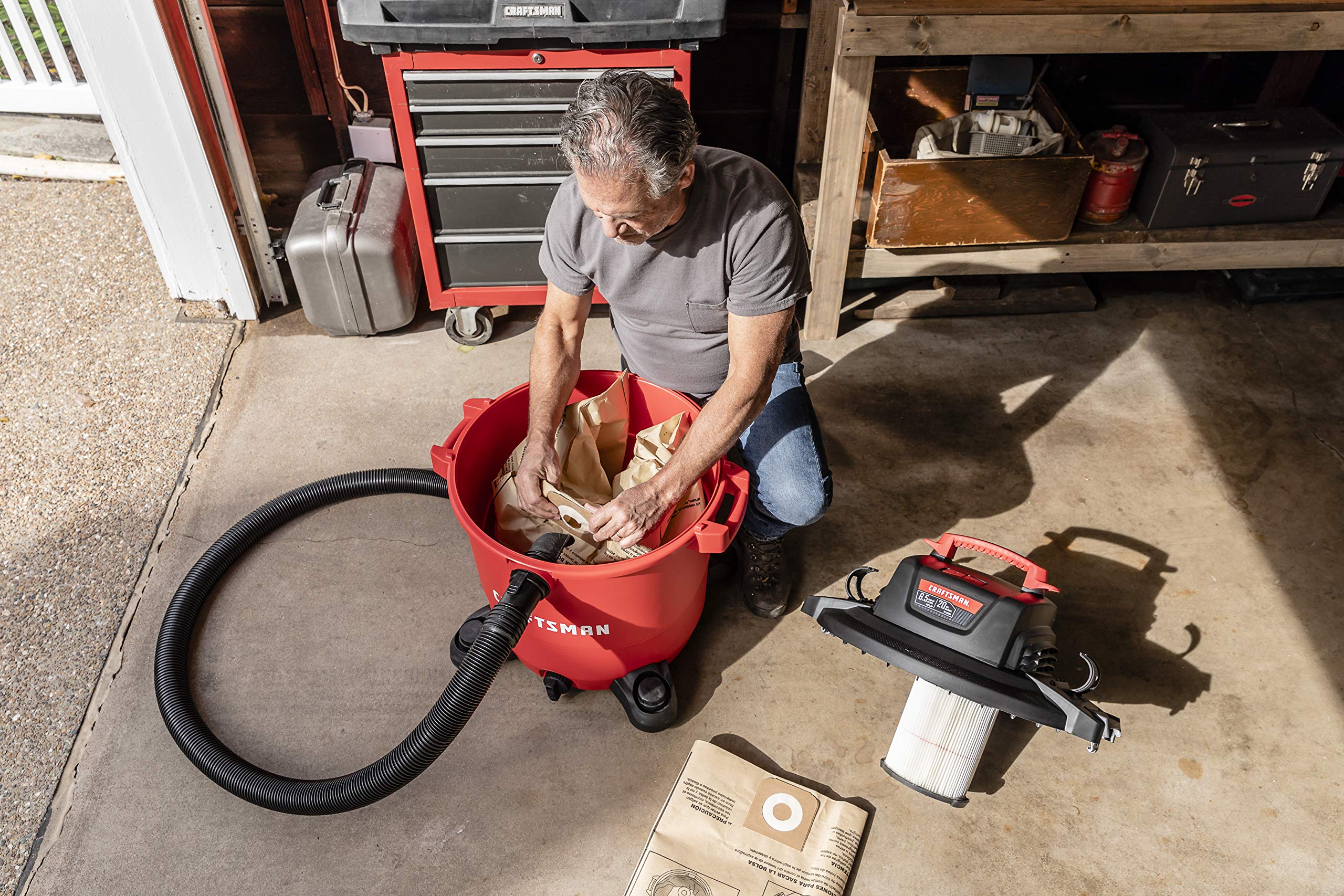 Craftsman CMXEVBE17596 20 Gallon 6.5 Peak HP Wet/Dry Vac, Heavy-Duty Shop Vacuum with Attachments and Additional General Purpose Filter