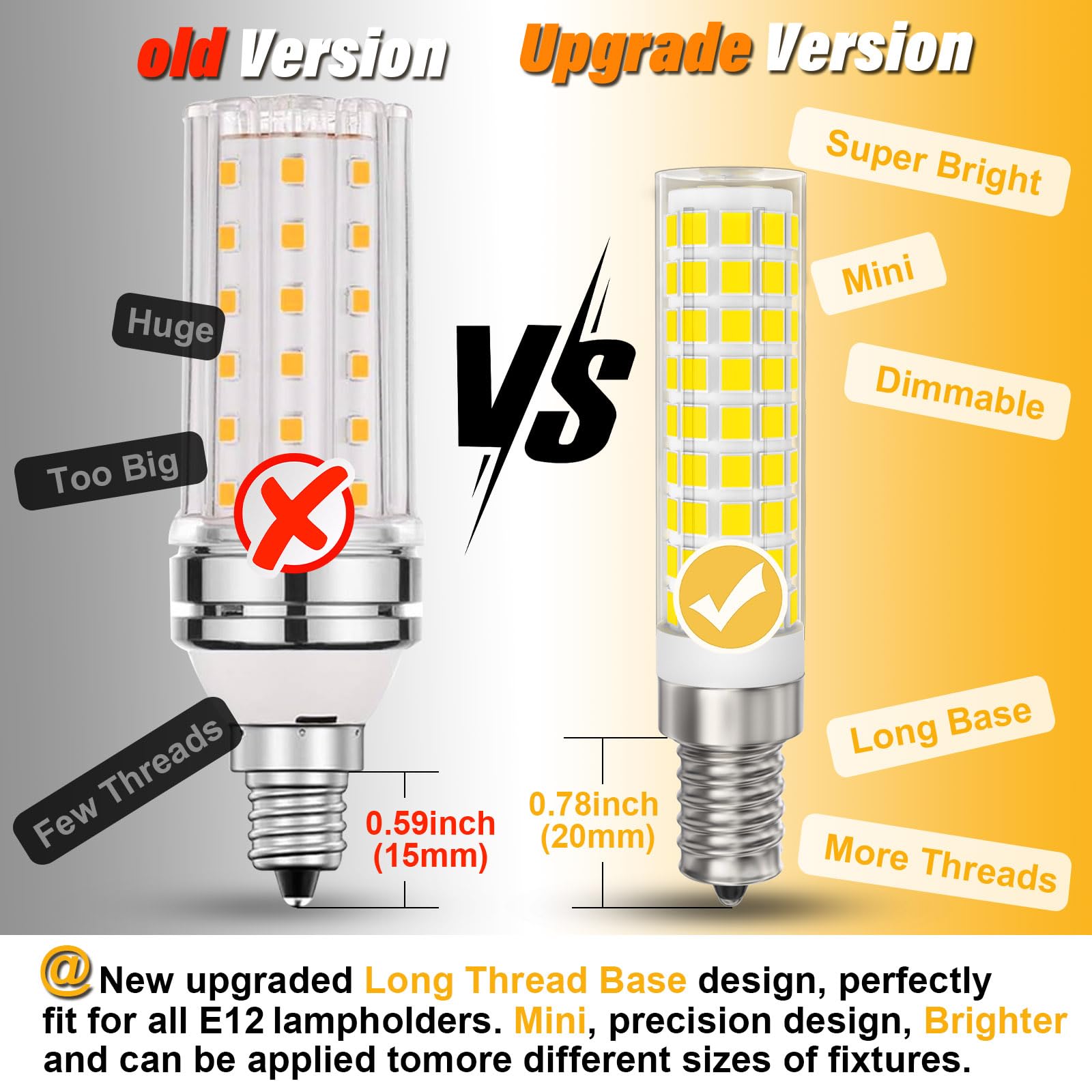 E12 LED Bulb Dimmable, 100 Watt Candelabra Bulb Equivalent C7, 6000K Daylight White, 10W 1000 Lumen T6 E12 Light Bulbs for Chandeliers, Ceiling Fan, Pendant Lighting, Salt Lamp, 6 Pack