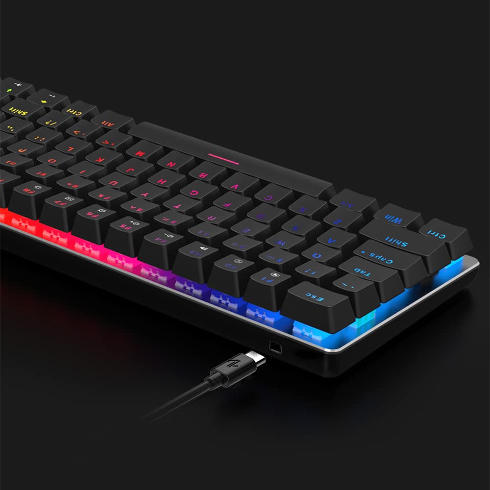 FIRSTBLOOD ONLY GAME. AK33 Geek RGB Mechanical Keyboard, 82 Keys Layout, Black Switches, LED Backlit, Aluminum Portable Wired Gaming Keyboard, Pluggable Cable, for Games Work and Daily Use, Black