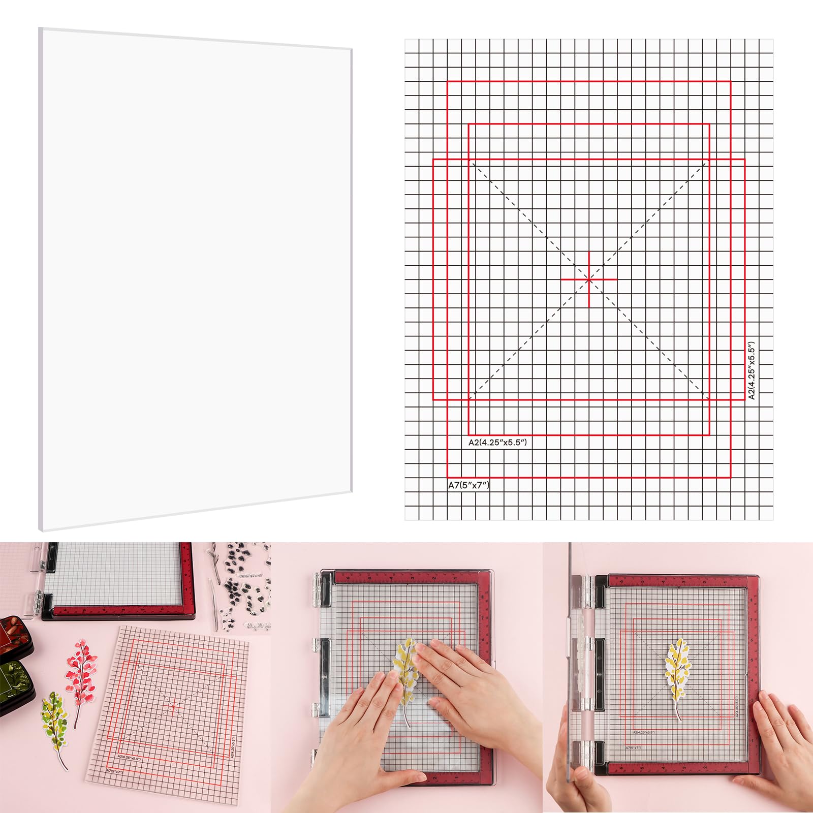 Briartw 6.5x8.5 Grip Mat with Printed Guides,Multi-Use Non-Slip Sticky Mats Fit in original-size Stamp Positioning Tool,Photopolymer Mat for Centering & Aligning Tape-free Stenciling Ink Blending