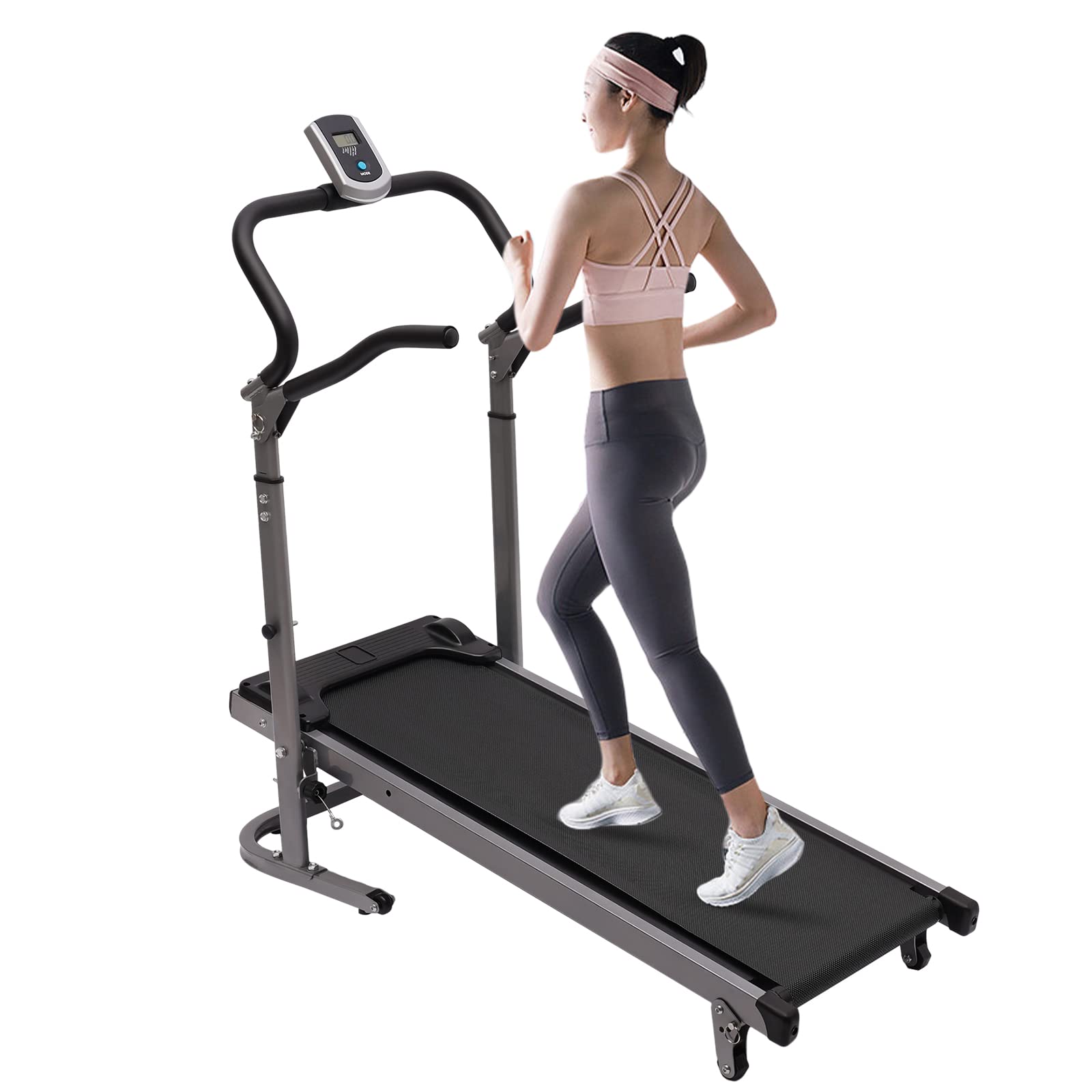 FoldingTreadmill Non-Electric, Ultra Slim Walking Pad Treadmill Under Desk Walking Jogging Running, Space Saving Small Treadmill with Large Running Area for Home Office Use, LED Display (Black)