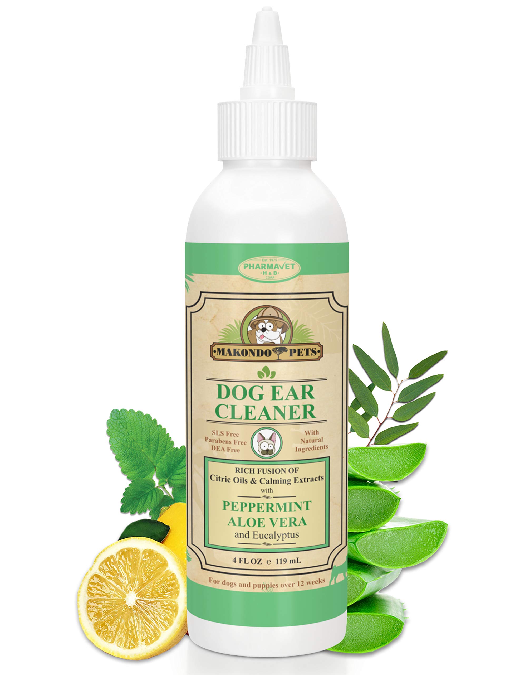Dog Ear Cleaner Solution with Peppermint. Our Ear Cleaner for Dogs Helps to Remove Wax, Debris & Odor in Pets. Natural Puppy and Dog Ear Wash or Otic Cat Ear Cleaner Drops. No More Dog Head Shaking.