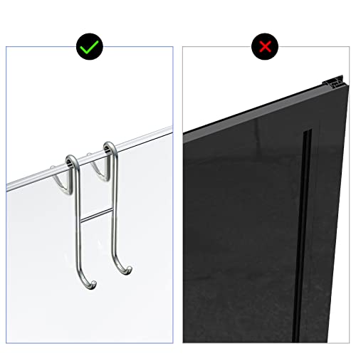 Over Shower Glass Door Hook, 2 Pack Silver 304 Stainless Steel Extended Shower Door Hooks, Bathroom Frameless Drilling-Free Hanger, Double Side Towel Hooks, for Bathing Suits, Robe, Loofah, Shaver