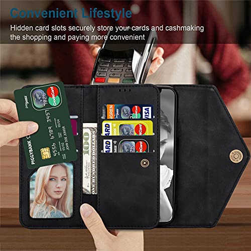 Crossbody Case for iPhone 13 Pro Max Phone Case Wallet Purse with Lanyard Strap Credit Card Holder 6.7'', PU Leather Protective Handbag Zipper Women Girl (Black)