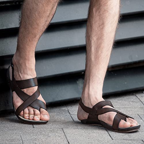 Harssidanzar Genuine Leather Sandals Mens For Outdoor Sandals Mens Adjustable Strap Sandals Leather sandals Men GM202A,Brown,Size 8