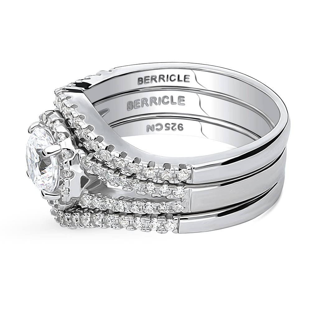 BERRICLE Sterling Silver Halo Wedding Engagement Rings Round Cubic Zirconia CZ Split Shank Ring Set for Women, Rhodium Plated Size 8