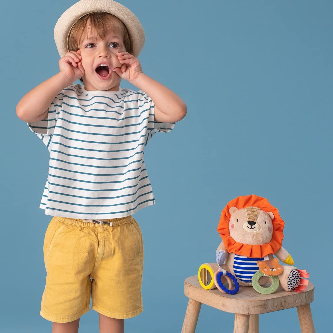 Taf Toys Harry The Lion, Newborn & Baby Developmental Soft Activity Toy. Helps Develop Motor Skills. Perfect for Multi Sensory Play with a Mirror, Teethers & Rattles. Textures and Sounds. 3-6 Months