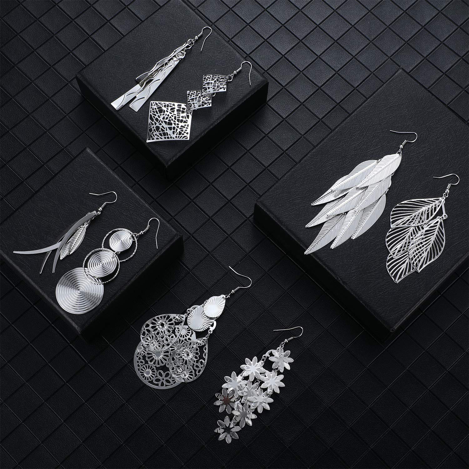 Hicarer 12 Pairs Drop Dangle Earrings Bohemian Long Fringed Earrings Vintage Statement Earrings for Women(Silver)