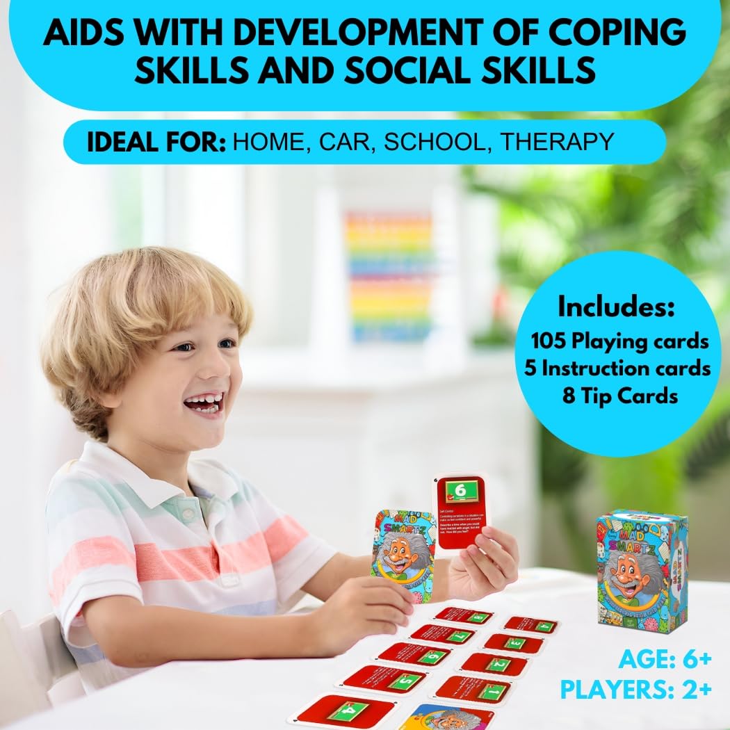 MAD SMARTZ: Social Skills & Anger Management Card Game β Teaches Interpersonal Skills & Emotional Regulation. Autism & ADHD Learning Tool; Educational Therapy Game for Counseling Kids/Teens; CBT Tool