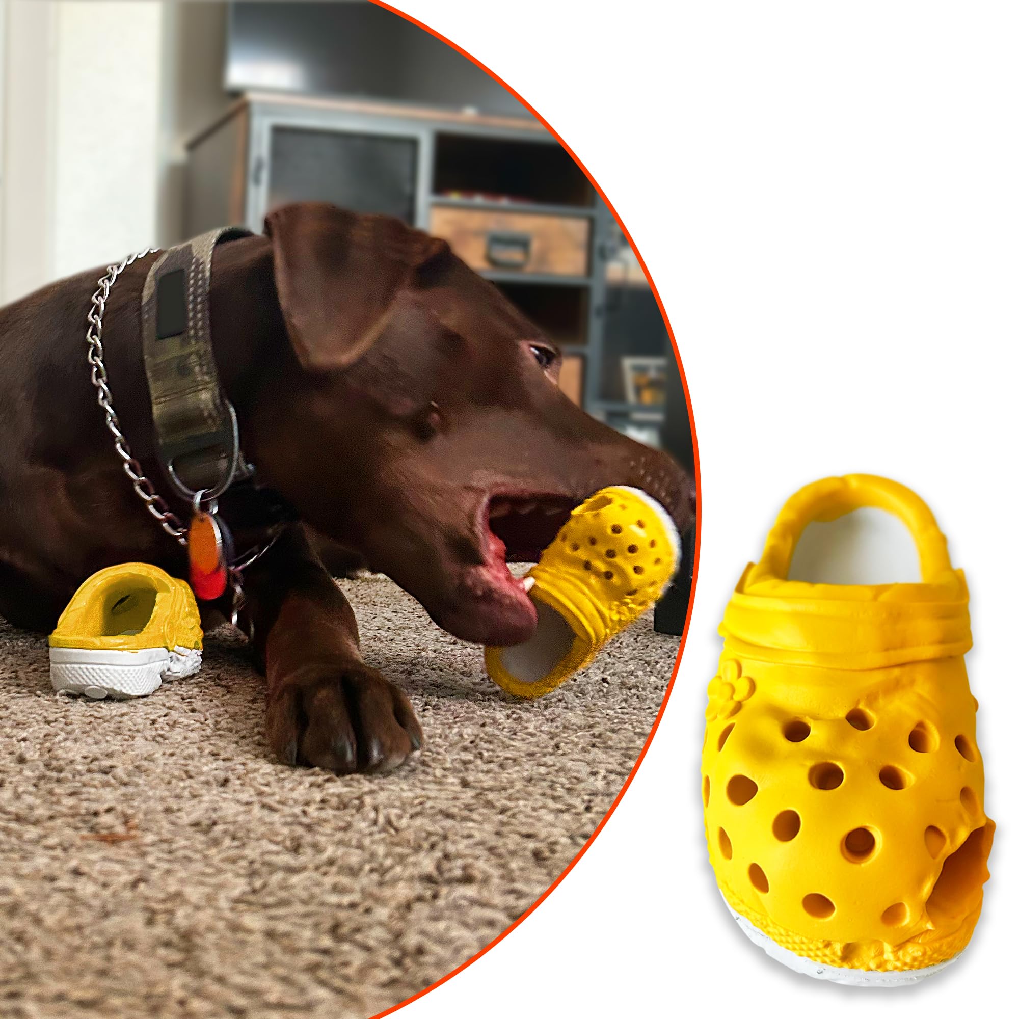 Generic Durable Rubber Slipper Dog Toy for Aggressive Chewers β Interactive Toy for All Breeds β Tough, Indestructible, and Ideal for Pet Training & Teeth Cleaning, Yellow