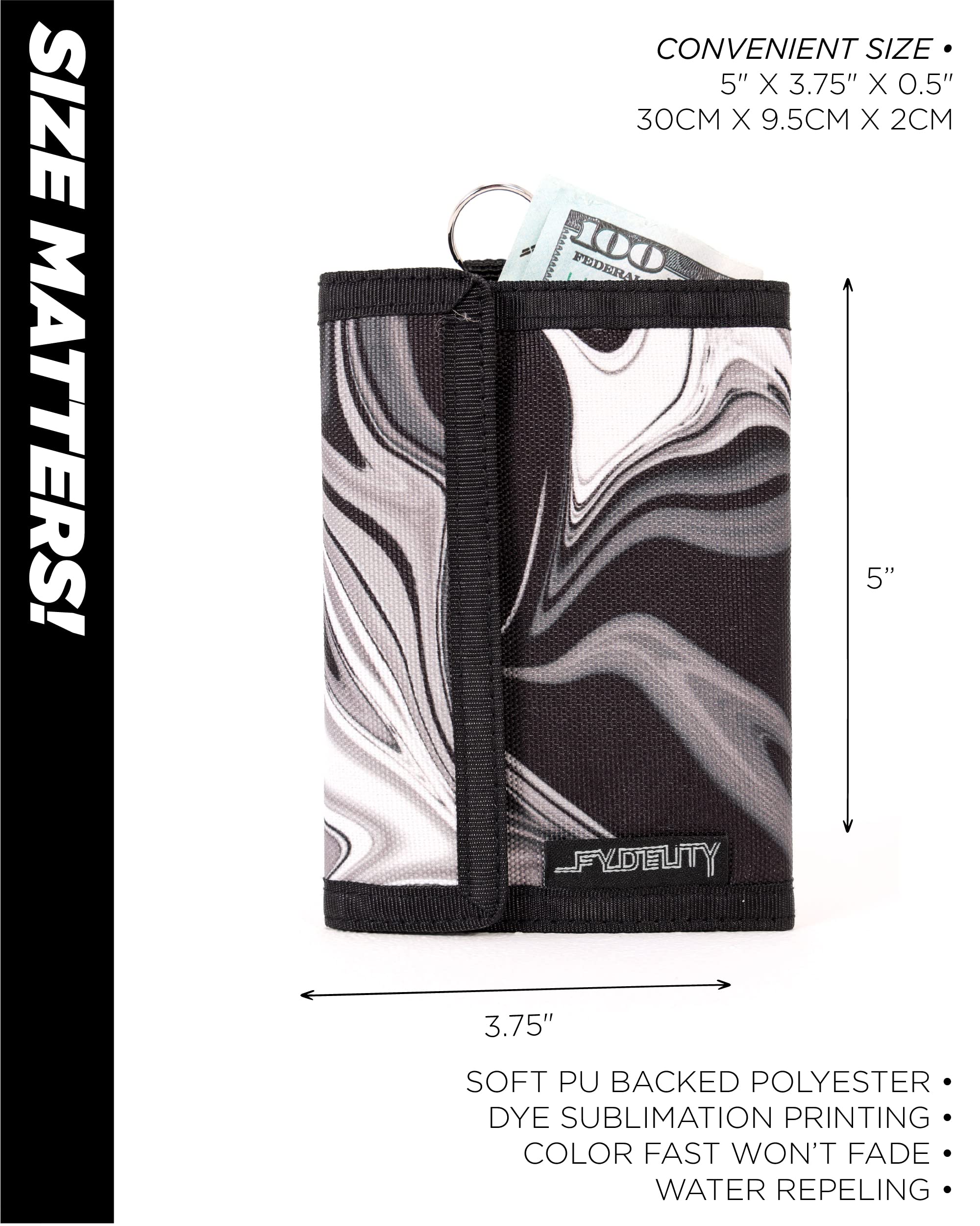 Fydelity 80's RFID Blocking Wallet - Mens and Women's RFID Wallet for Cards and Cash Bifold Hook & Loop Wallet Retro Wallets Men Women, Girls and Boys Wallet BLACK SLICK