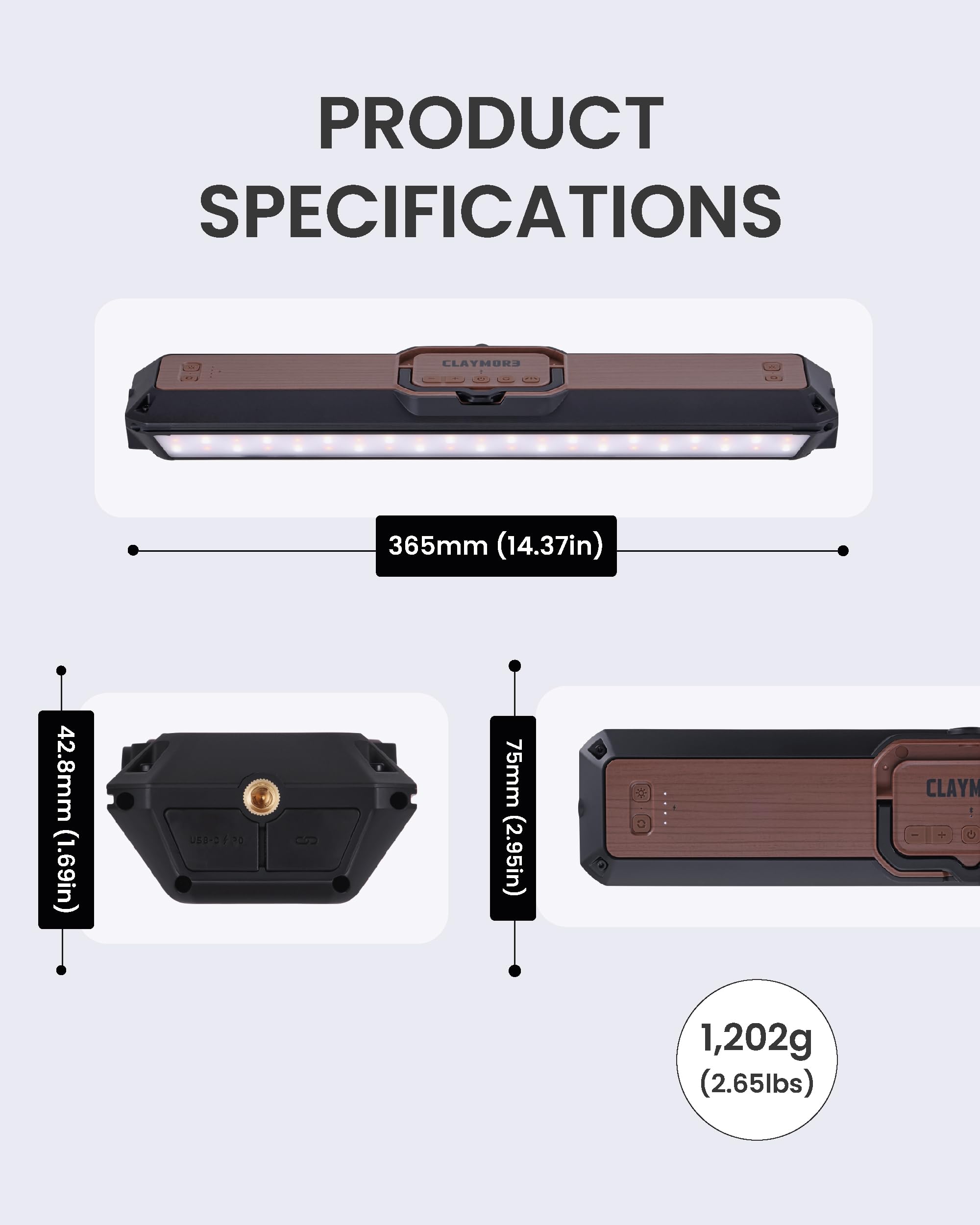 Claymore 3Face Pro X (Black) - Rechargeable Surface Area Light, 5 Light Modes 39,200mAh, Lasting Battery. Camping, Outdoor Events.