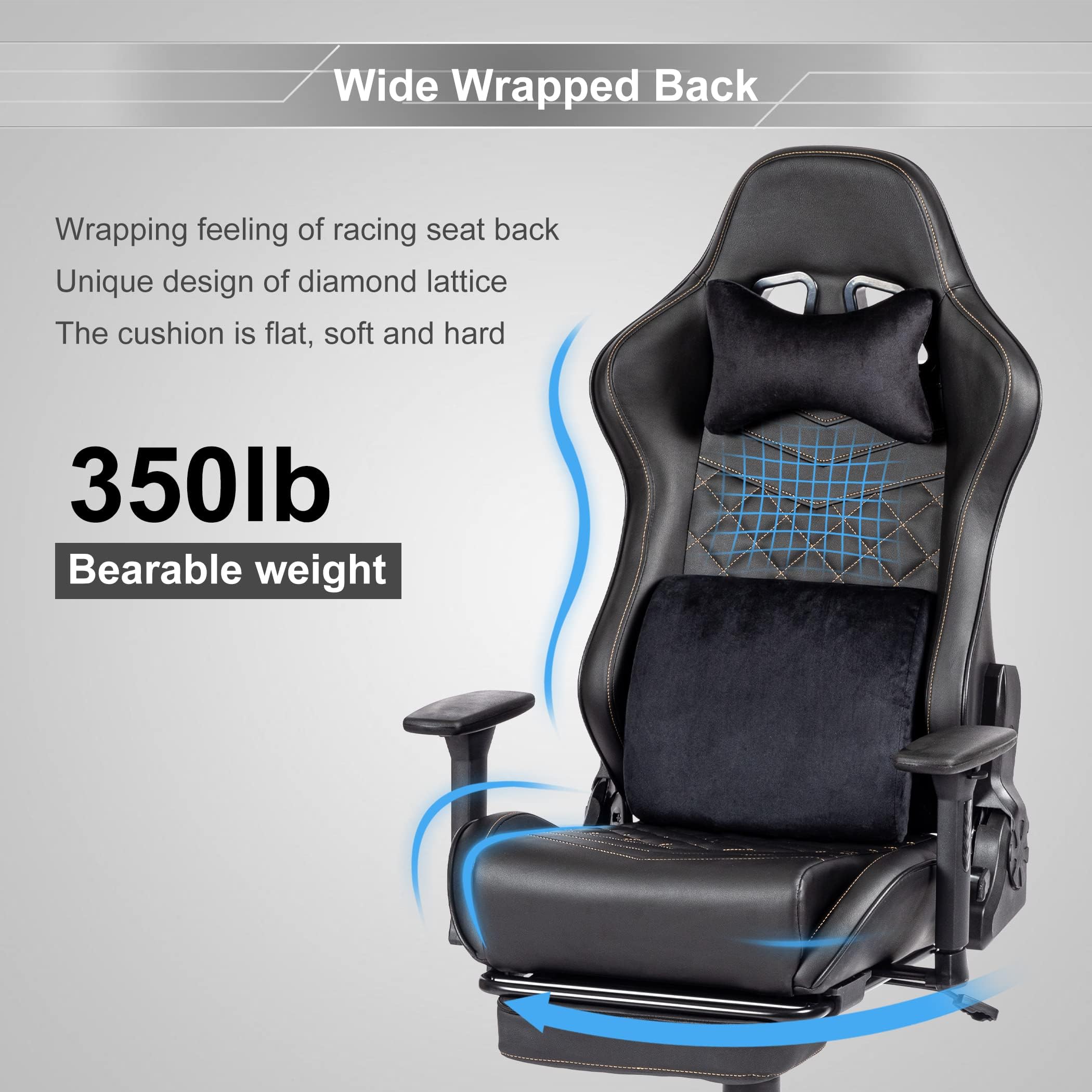 Blue Whale Massage Gaming Chair for Adults, 350LBS Office Chair with Retractable Footrest, Adjustable Armrest, Classic PU Leather Big and Tall Ergonomic Computer Chair