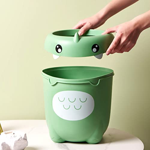 FOMIYES Cartoon Trash can Cartoon Trash Container Bin for Kids Room, Large Capacity Garbage Can, 2 Gallons Wastepaper Waste Basket Light Green Dinosaur Garbage can