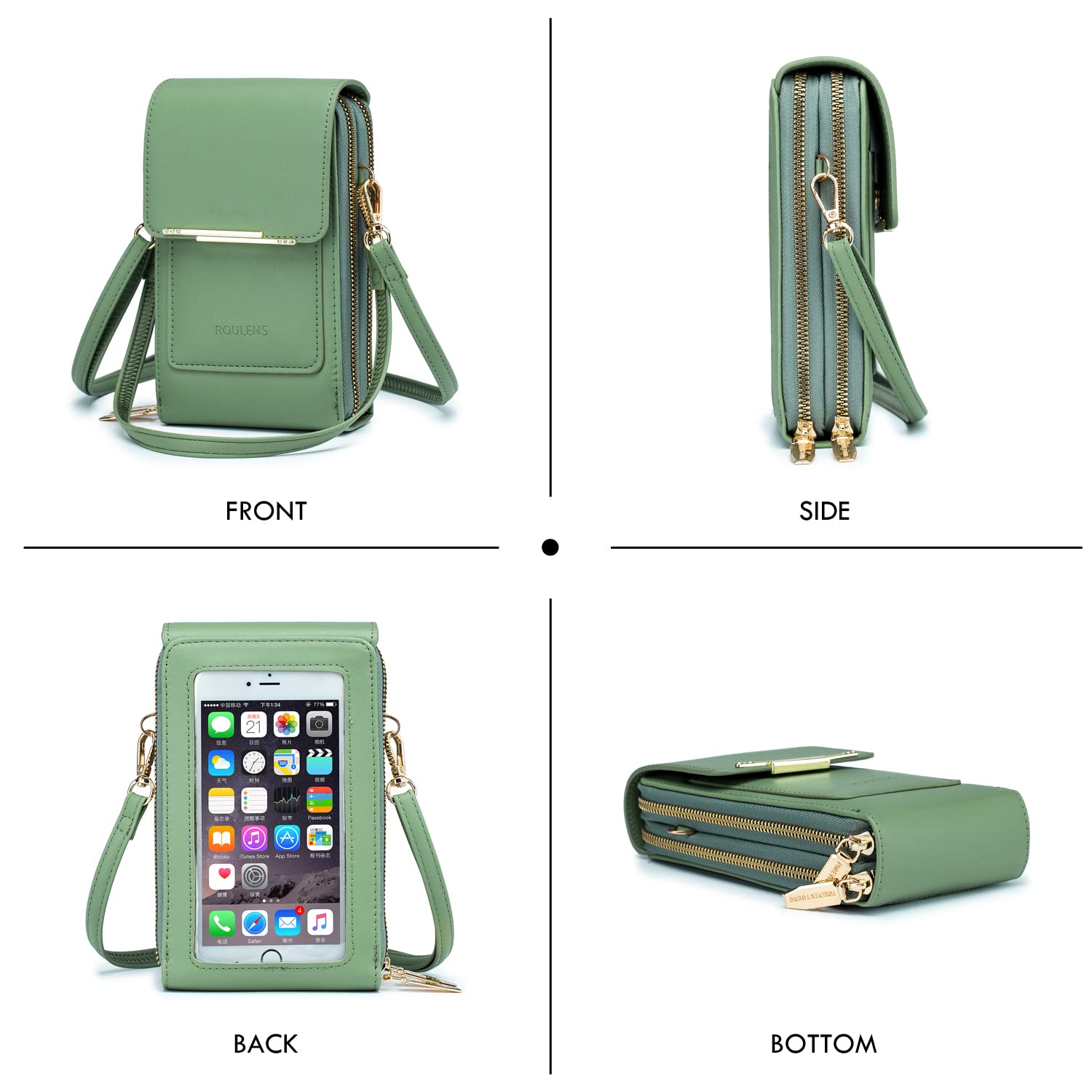 Roulens Small Crossbody Cell Phone Purse for Women, Touch Screen Bag Shoulder Handbag Wallet with Credit Card Slots