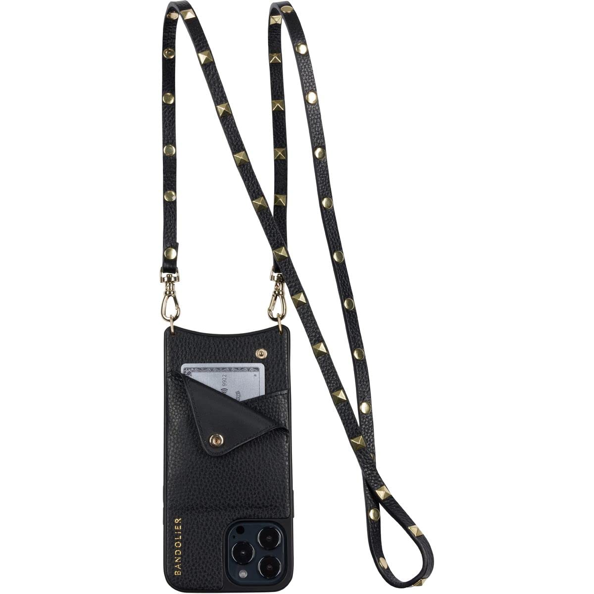 Bandolier Sarah Crossbody and Expanded Zip Pouch Set - for iPhone 13 Pro Max - Black / Gold