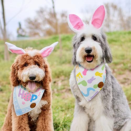 Crowned Beauty Easter Dog Bandanas Large 2 Pack, Bunnies Peeps Set, Hip Hop Plaid Adjustable Triangle Holiday Reversible Scarves for Medium Large Extra Large Dogs Pets