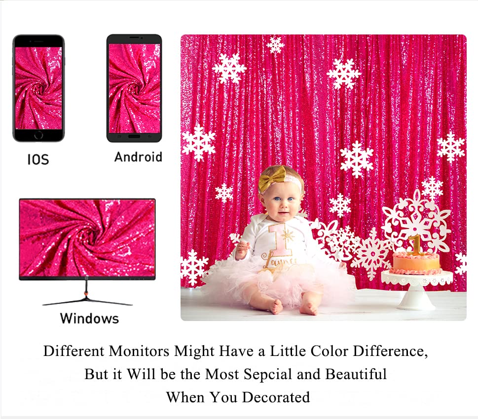 Fuchsia 2FTx7FT 1PC Photo Booth Wedding Props-Sequin Fabric Backdrops Sweets for Weddings Party Curtains Decorations-60x215CM 1 Panel Hot Pink Curtain