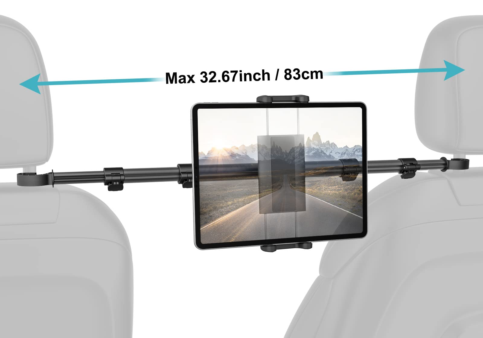 Car Headrest Tablet Mount, 32.67 inch Between Seat iPad Holder, Aozcu Back Seat Stretchable Long Arm Phone Stand, Backseat Mount for kids Fits iPad Pro 12.9 Air Mini, Galaxy Tabs, Switch,4-13" Devices