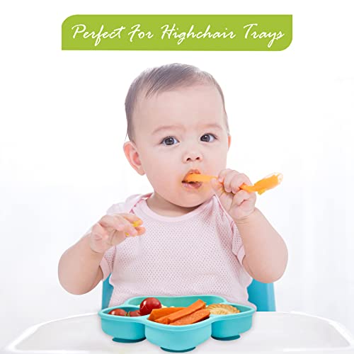 HEYTUYA 3 Pack Suction Plates for Baby & Toddler, 100% Food-Grade Silicone, 4 Divided Design, Microwave & Dishwasher Safe