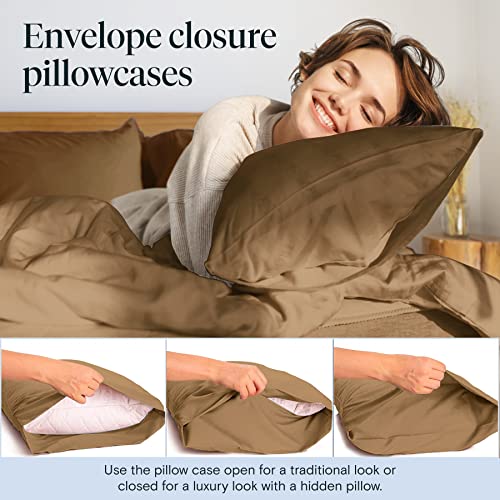 LuxClub 6 PC Queen Sheet Set, Bamboo Sheets Queen Size, Deep Pockets 18" Eco Friendly Wrinkle Free Cooling Sheets Machine Washable Hotel Bedding Silky Soft - Dark Khaki Queen