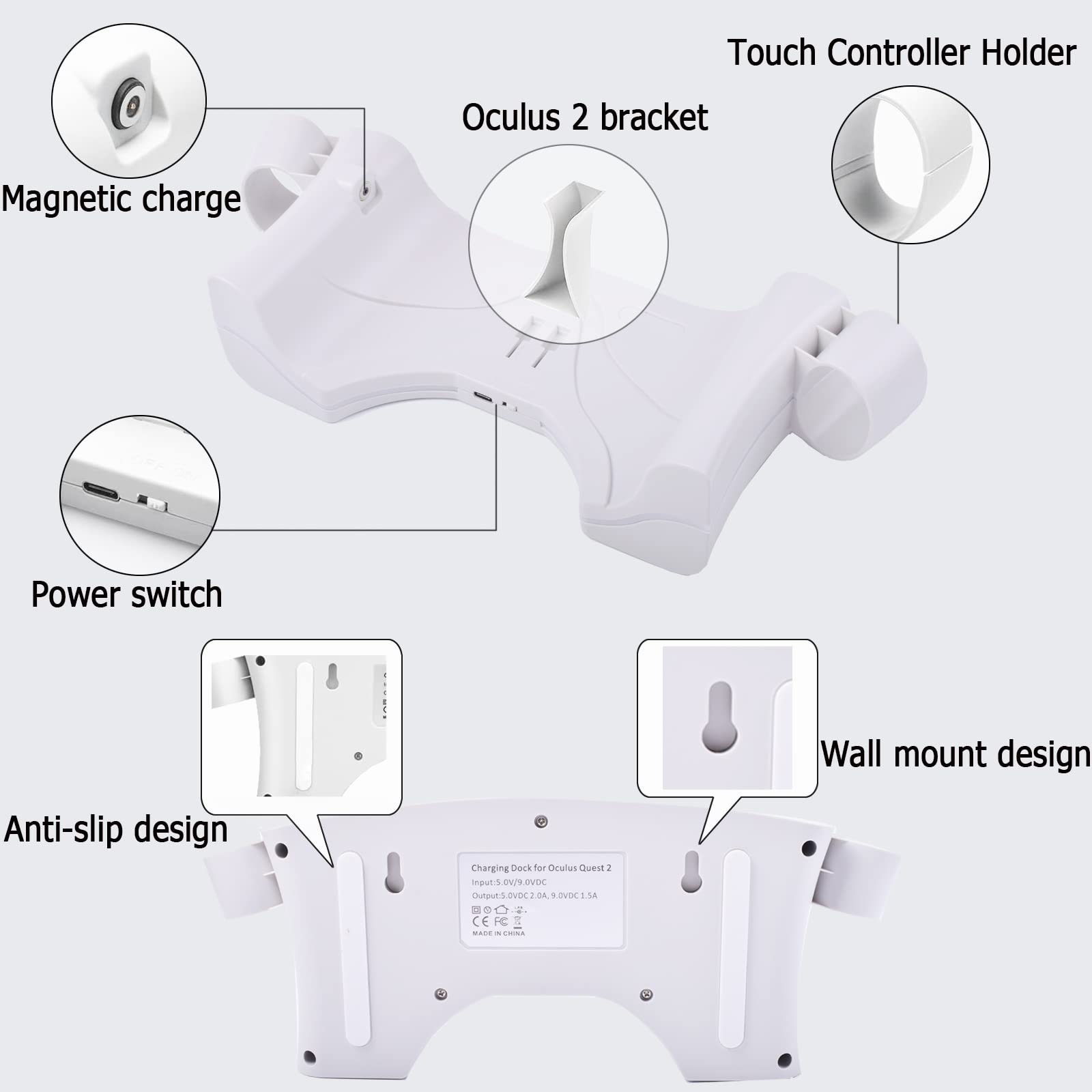 Megadream Charging Dock for Oculus Quest 2, Fast Charging Dock for Oculus Quest 2 VR Headset, Desk Mounted & Wall Mounted, Led Display, with 2 Holder for Touch Controller