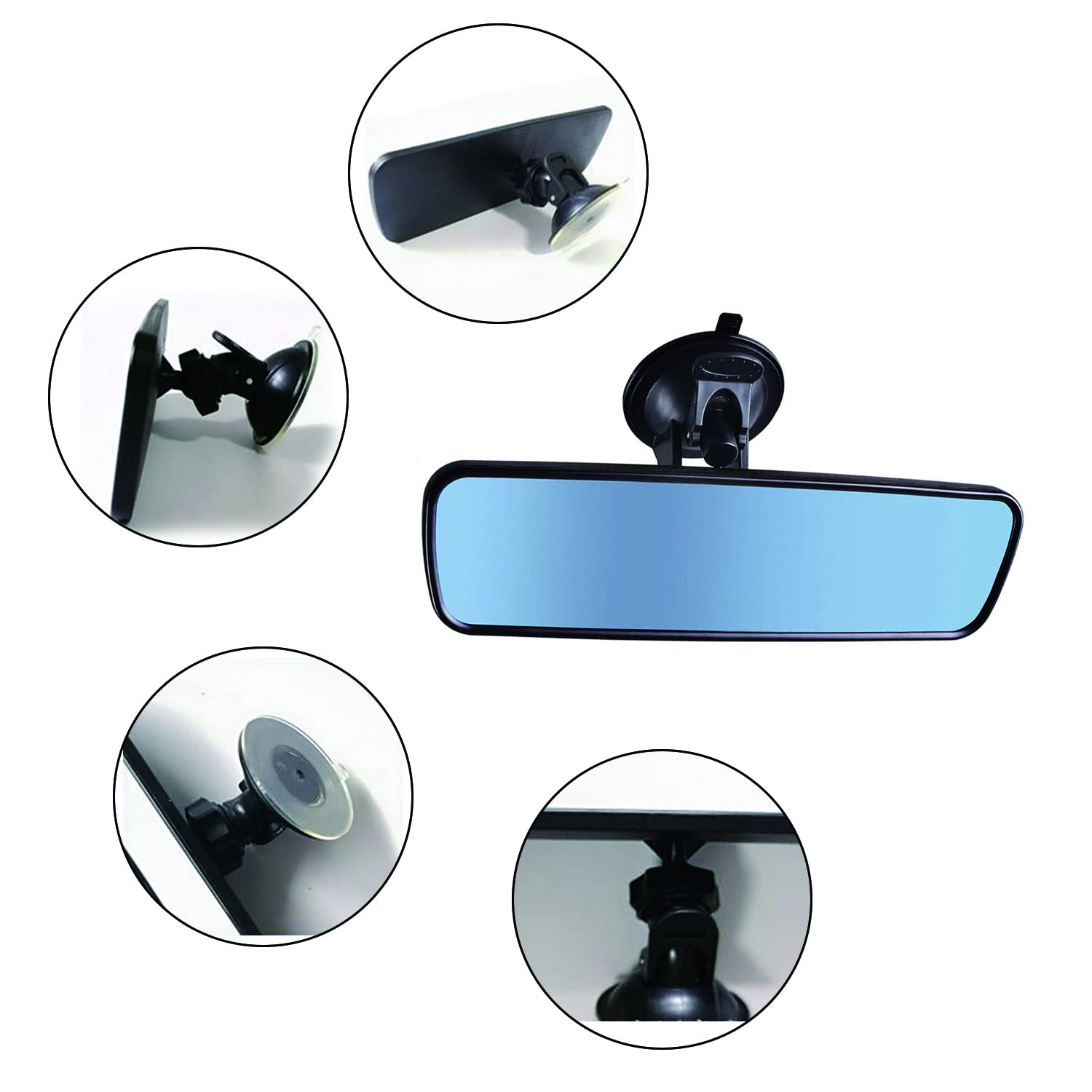 Car Rear View Mirror with Suction Cup,venveal Universal 360 Roatable Anti Glare Automotive Interior Mirrors HD Wide Angle Panoramic Rearview Mirror Replacement for Car SUV Trucks Boats(Blue Mirror)