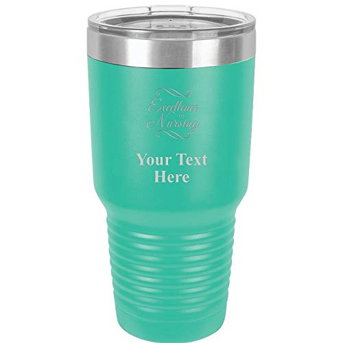 Crown Awards Nursing Travel 30oz Teal Stainless Steel Vacuum Insulated Hot/Cold Tumbler with Clear Lid - Great Customizable Gift For Any Special Event. BPA Free