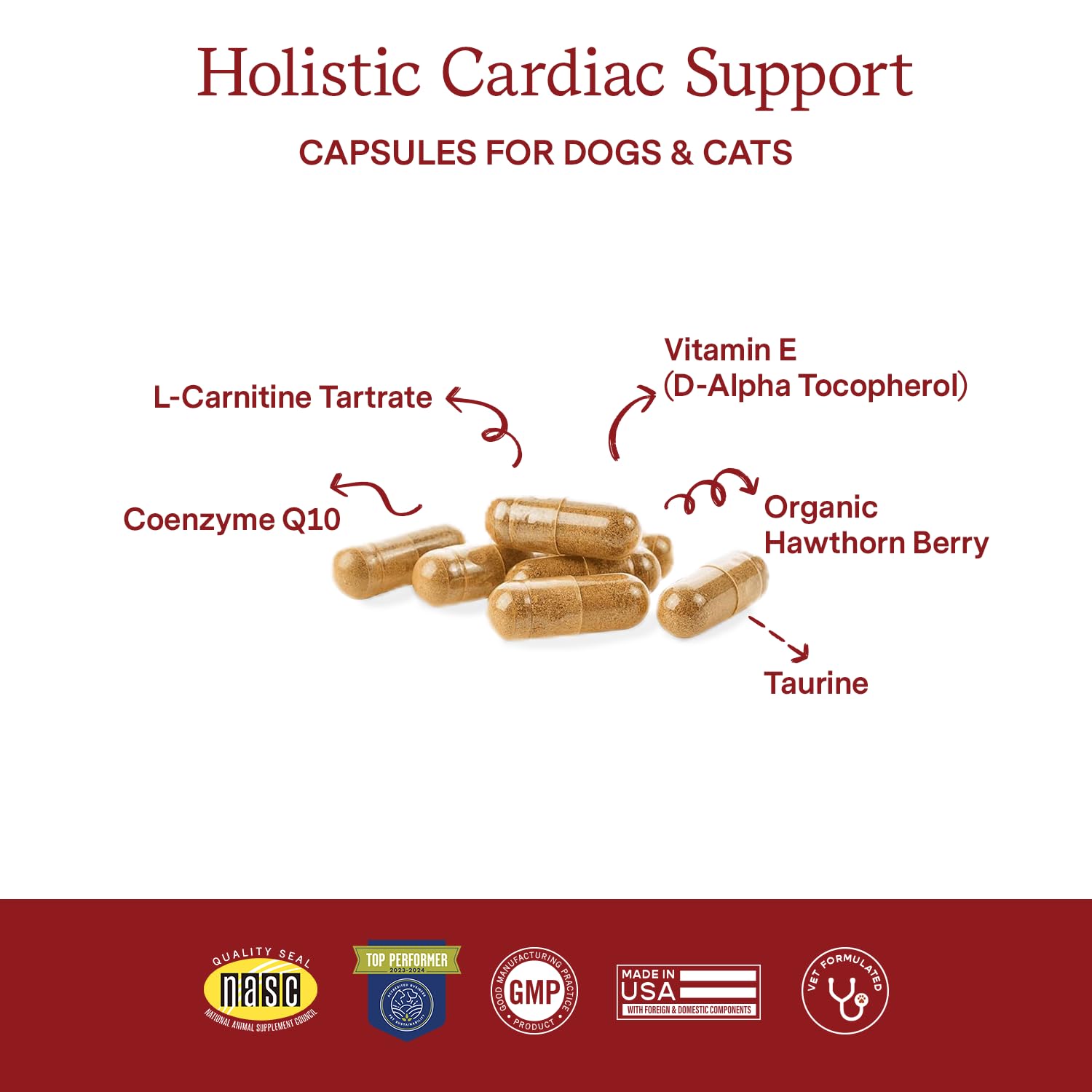 Fera Pets Cardiac Supplement for Dogs & Cats – 60 Capsules – Vet Created -Cardiovascular Function & Strength-Taurine, CoQ10, Organic Hawthorne Berry