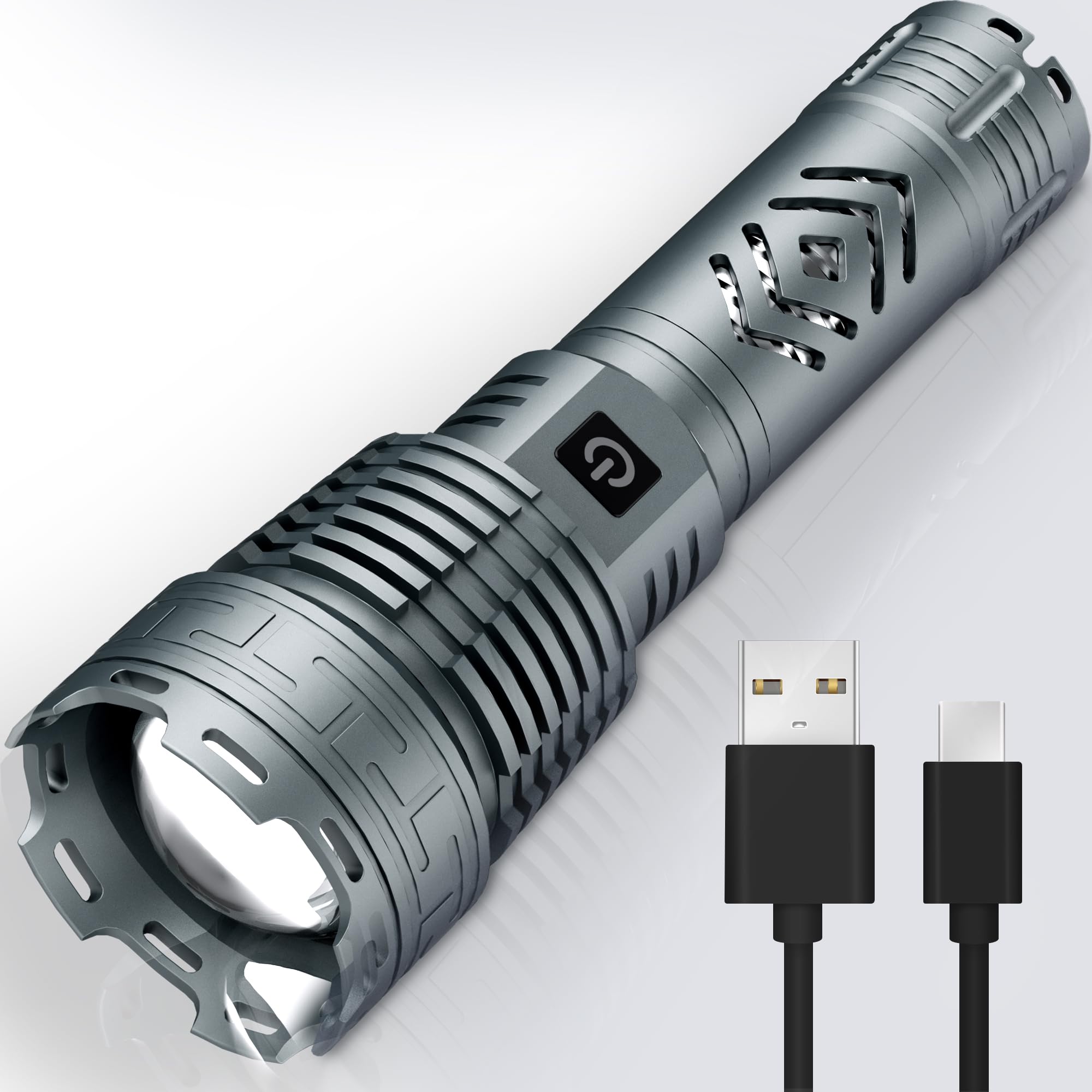 Eahpaslf Rechargeable Flashlights High Lumens, Super Bright Powerful Waterproof Flashlights, Type-C Fast Charge, 5 Mode Zoomable Tactical Handheld Flashlights for Emergencies Camping
