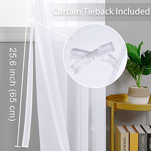 Hiasan White Sheer Curtains for Bedroom with Tiebacks, Lightweight Airy Breathable Voile Drapes Light Filtering Grommet Window Curtains for Living Room, Nursery, Farmhouse, W52 x L63, 2 Soft Panels