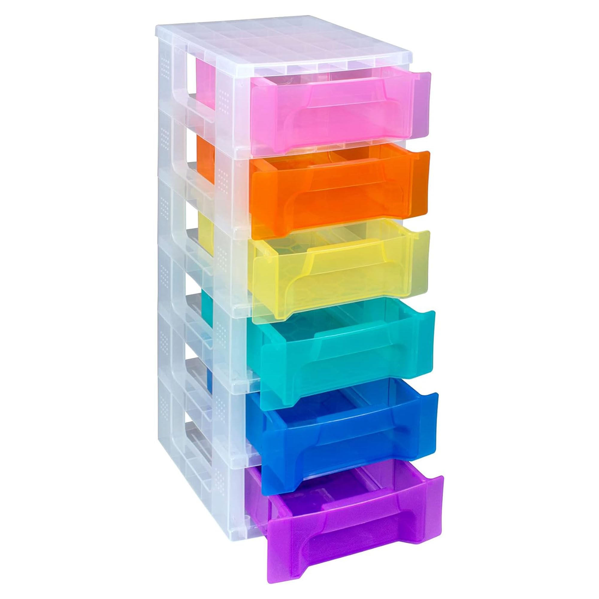 Really Useful Box 6-Drawer Cart Organizer, Plastic Storage Drawers, Home Storage Organizer with Removable Castor Wheels, Rainbow