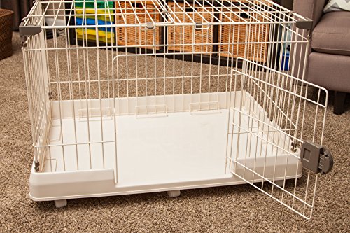 IRIS USA Medium Portable Wire Animal Cage, Easy Assembly Wire Dog Crate Animal House with Removable Casters and Top Access, Almond/Brown
