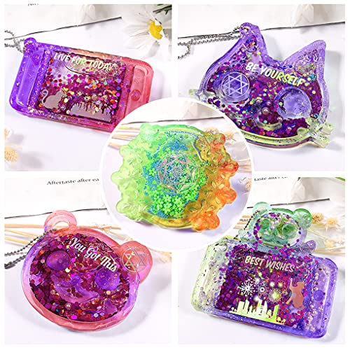 FineInno Shaker Molds for Epoxy Resin Panda, Game Consoles, Cat, Flower Garland, Quicksand Silicone Mold Jewelry Casting Mold DIY Art Craft for Pendant Resin Charms