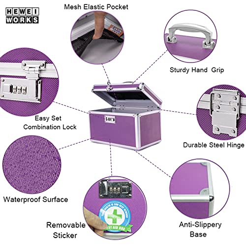 Combination Locking Medicine Box with Portable Storage Case,12.2''x 7.2''x 7.6'', Childproof Medication Lock Organizer,Lockbox for Secure Cash, Jewelry, ID Documents (Purple/Medium)