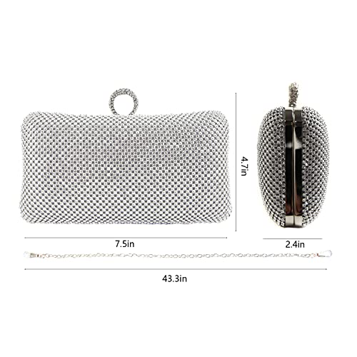 BESTYROCLY Silver Clutch Purses for Women Wedding,Rhinestone Purse Evening Bag Bride Handbag