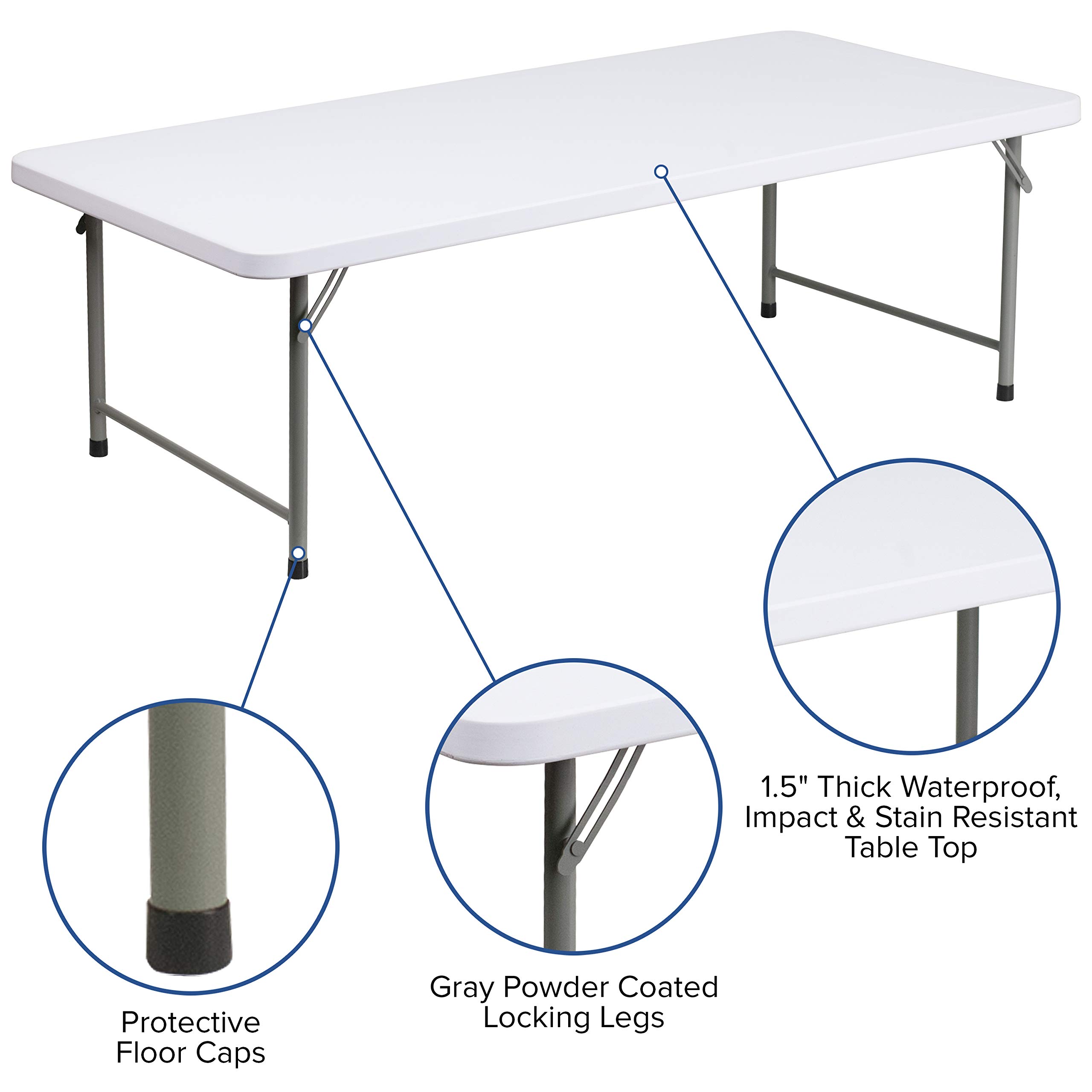 BizChair 4.93-Foot Kid's Granite White Plastic Folding Activity Table - Play Table