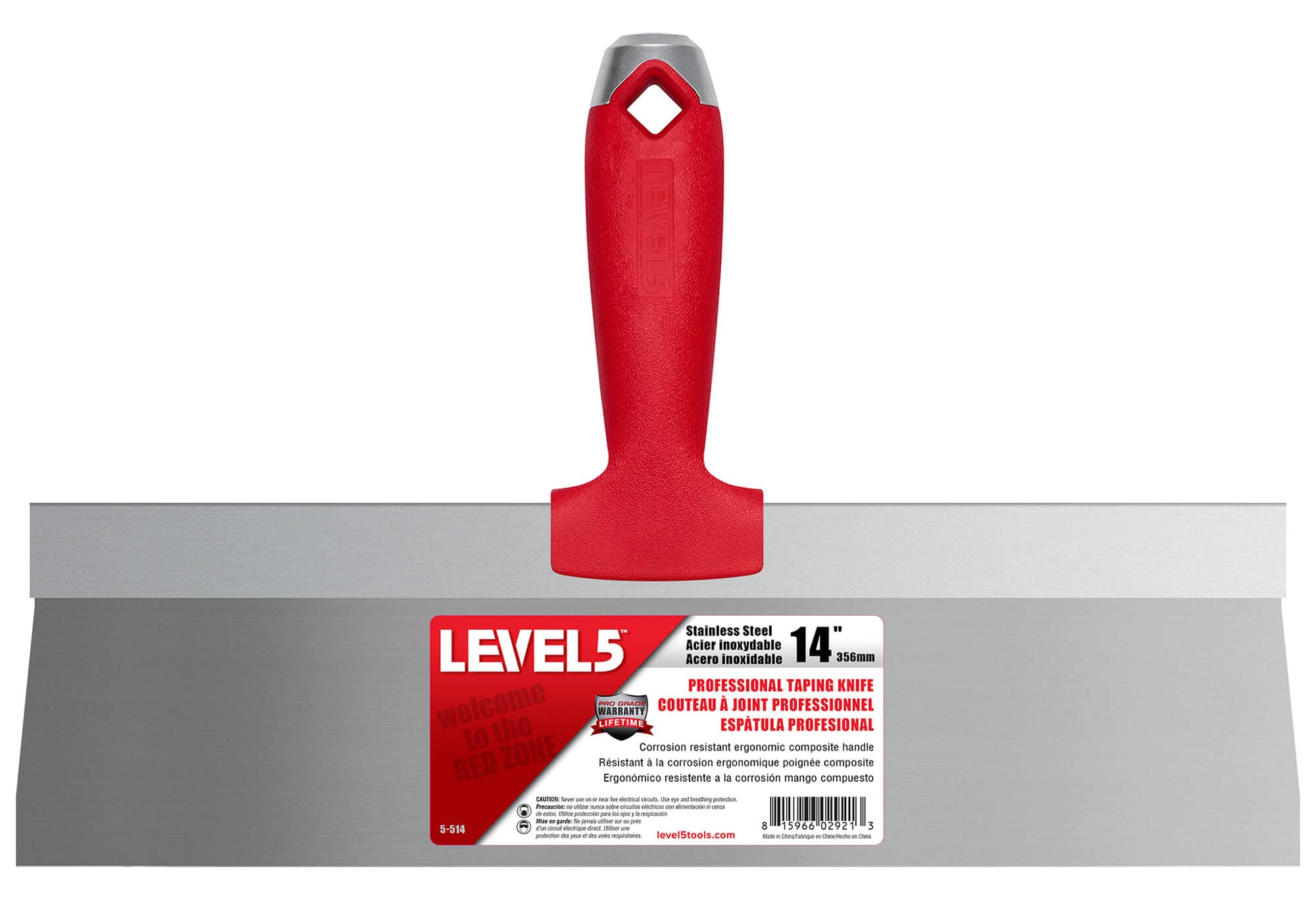 LEVEL5 14-Inch Stainless Steel Taping Knife with Solid Composite Handle | Premium quality, corrosion-resistant, lightweight, impact and solvent-resistant | 5-514