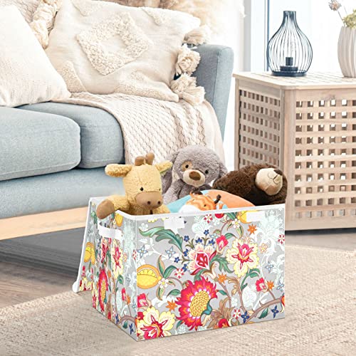 Elegant Flower Storage Basket 16.5x12.6x11.8 In Collapsible Fabric Storage Cubes Organizer Large Storage Bin with Lids and Handles for Shelves Bedroom Closet Office