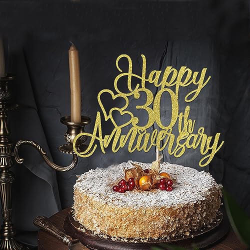 Crseniny 30th Anniversary Cake Topper,Company 30 Anniversary Party Decorations,30th Birthday, 30th Wedding Anniversary/Pearl Wedding Party Decoration supplies(30 Gold Glitter)