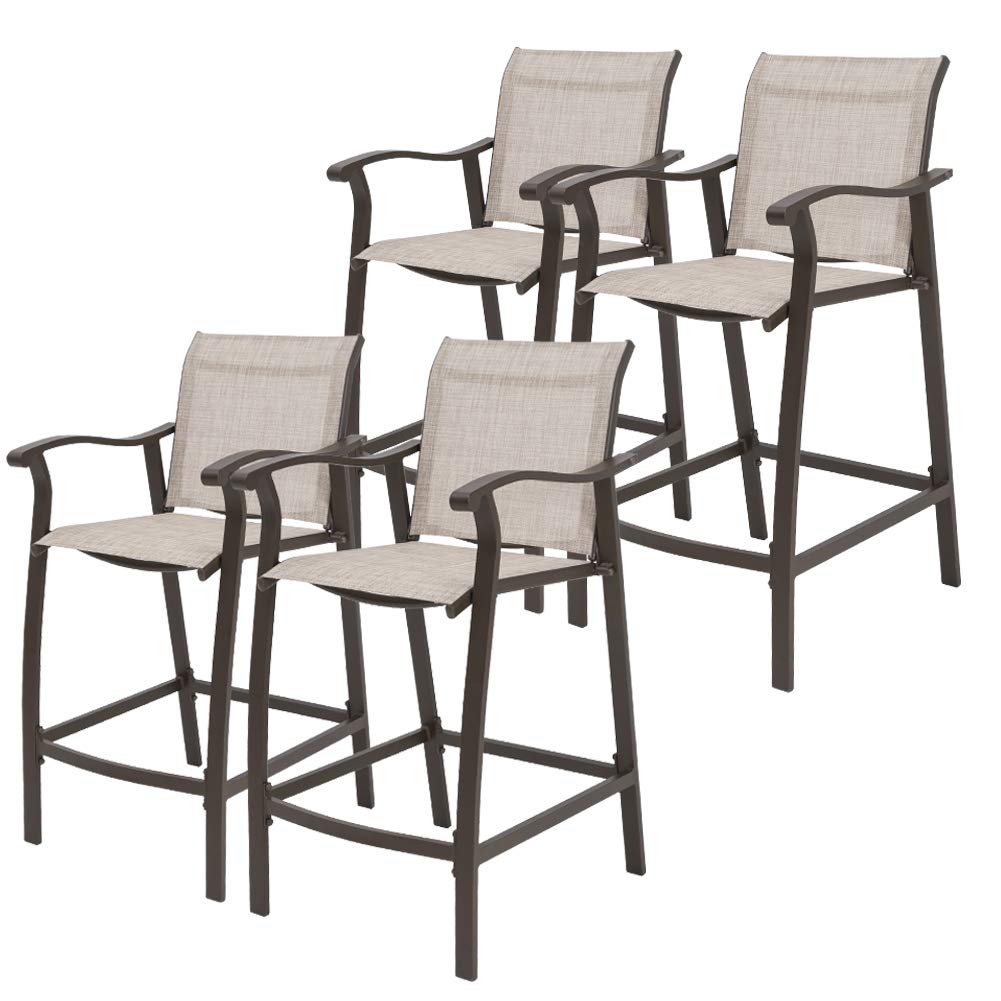 Crestlive Products Outdoor Counter Height Bar Stools Set of 4 Classic Patio Furniture Bar Chairs with Heavy Duty Aluminum Frame in Antique Brown Finish (Beige)