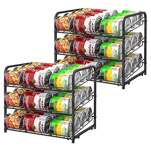 BTY Can Organizer for Pantry Stackable 2 Pack 3 Tier Metal Can Dispenser Holds Up 72 Cans 2 in 1 Canned Goods Organizer for Pantry Kitchen Organization and Storage