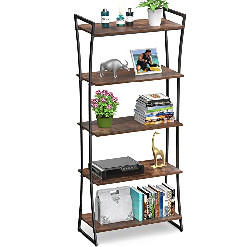 Pabroni Bookshelf Organizer 5-Tier Bookshelf Storage Rack, Rustic Standing Bookcase, Industrial Wood Metal Storage Book Shelves Unit for Home Office, Living Room and Bedroom