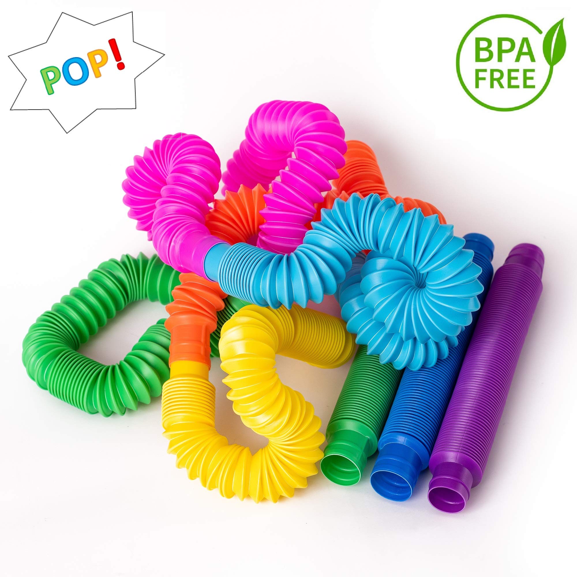 nutty toys Pop Tubes - Sensory Toys - Endless Creativity & Fun for Kids and Toddlers |4 Pack Large| - Connect & Pop! Top ADHD Autism Fidget 2025, Best Boy & Girl Valentines Day and Easter Gift Idea