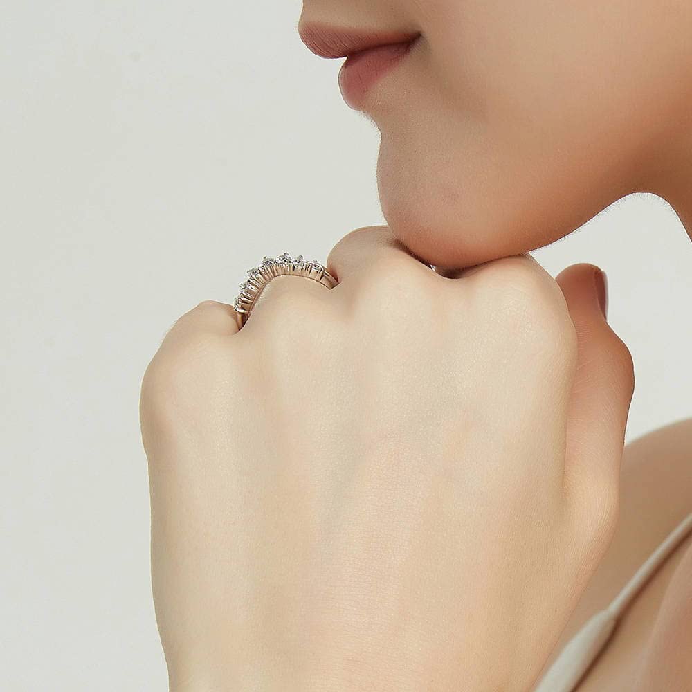 BERRICLE Sterling Silver 7-Stone Wedding Rings Cubic Zirconia CZ Wishbone Anniversary Curved Half Eternity Ring for Women, Rhodium Plated Size 5.5