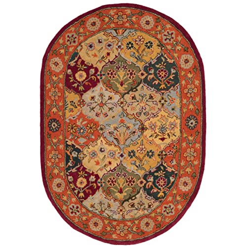 SAFAVIEH Heritage Collection 4'6" x 6'6" Oval Multi / Red HG510B Handmade Traditional Oriental Premium Wool Area Rug