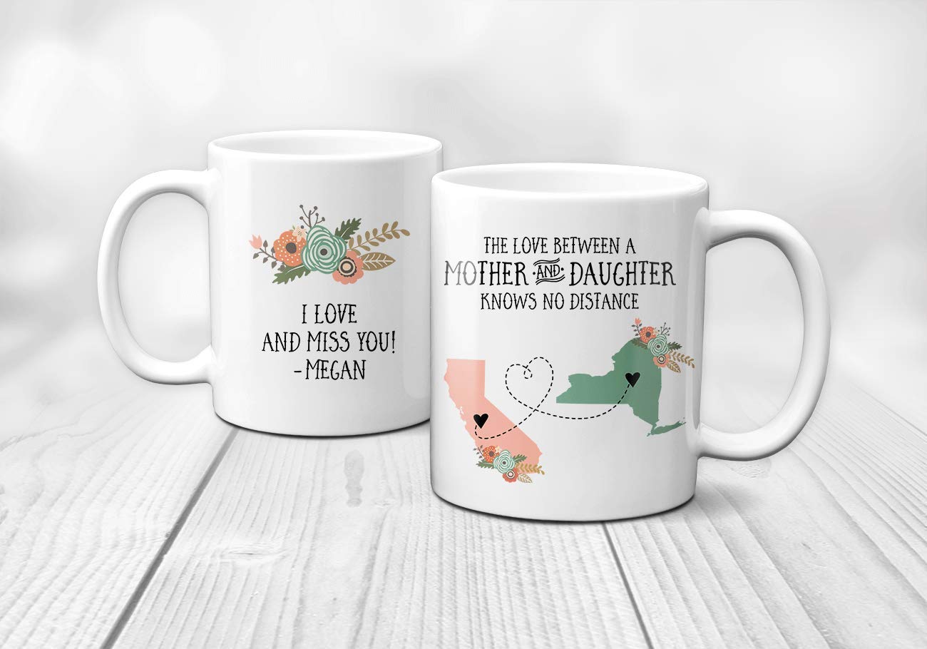 CANARY ROAD Two State Mother Daughter Mug | Gift Wrap Included | Gift For Mom | Gift For Her | Mother Present | Mothers Day Gift | Long Distance Map Gift | Unique Mom Gift | Gift for Daughter